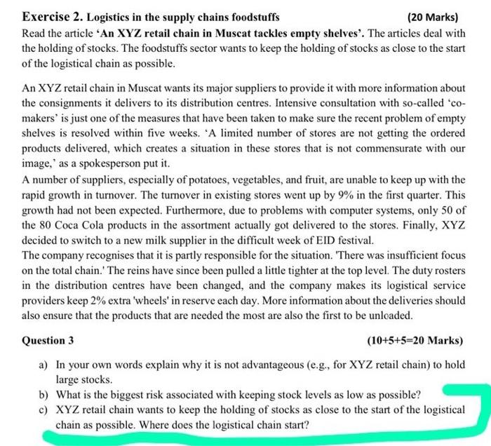 Solved XYZ retail chain wants to keep the holding of stocks | Chegg.com