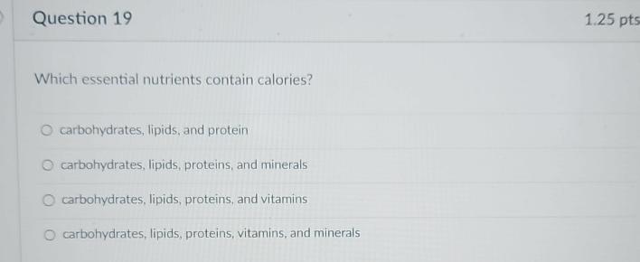 Solved Question 191.25 ptsWhich essential nutrients contain | Chegg.com Solved Question 191.25 ptsWhich essential nutrients contain | Chegg.com