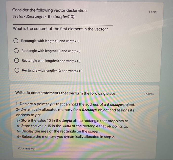 Solved Consider the following vector declaration: vector | Chegg.com