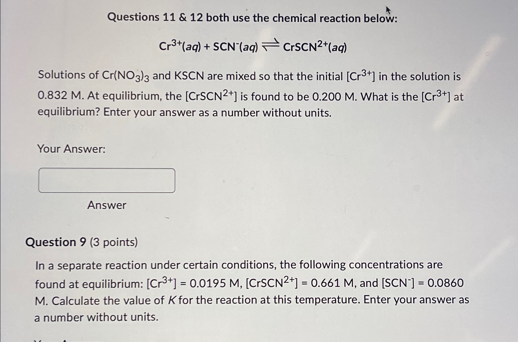 Solved Questions 11 ﻿& 12 ﻿both use the chemical reaction | Chegg.com