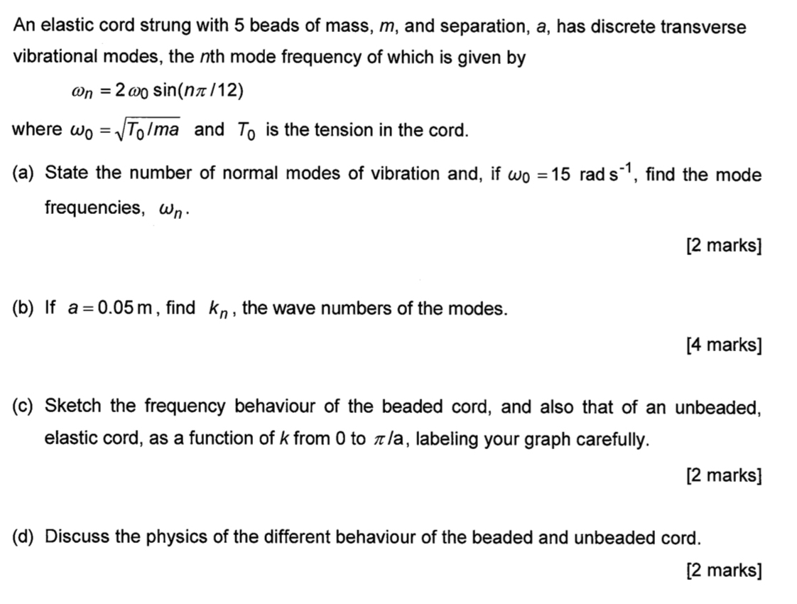 Solved An elastic cord strung with 5 ﻿beads of mass, m, ﻿and | Chegg.com