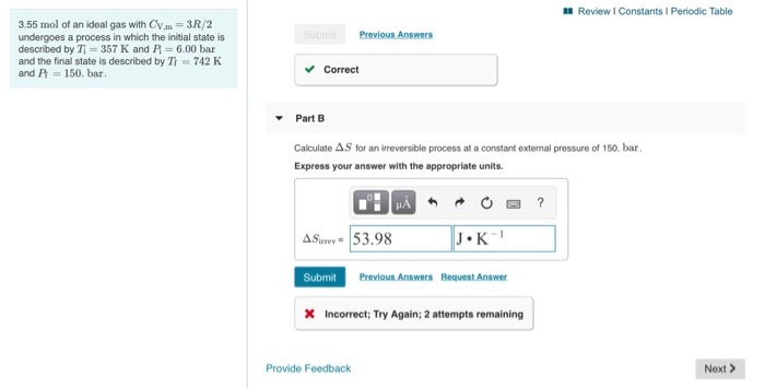 Solved Review Constants Periodic Table Previous Answers 3.55 | Chegg.com