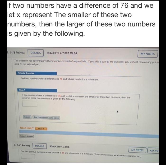 Solved if two numbers have a difference of 76 and we let x | Chegg.com