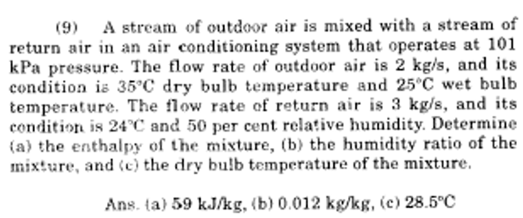 Solved (9) ﻿A stream of outdoor air is mixed with a stream | Chegg.com