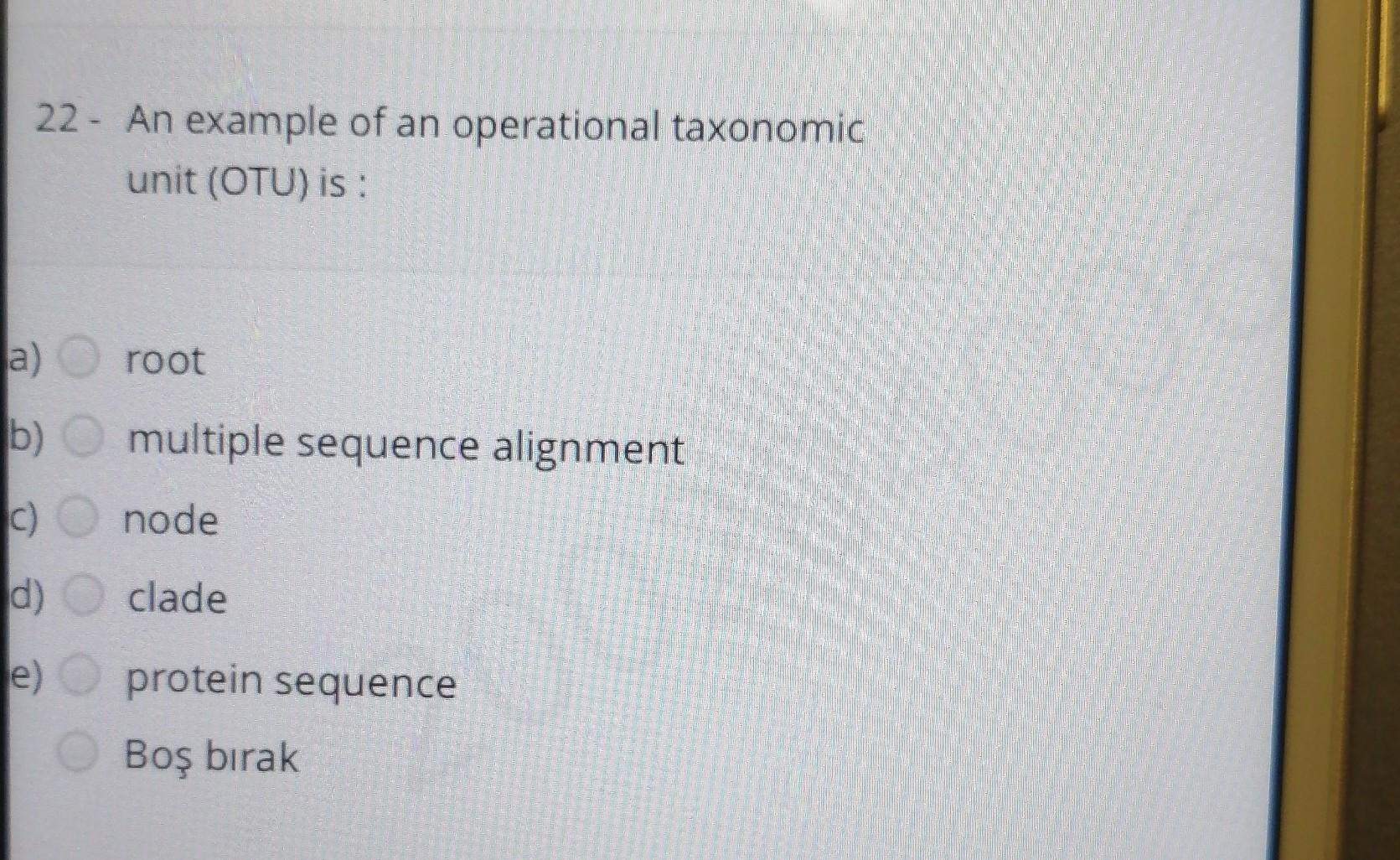 Solved 22 An Example Of An Operational Taxonomic Unit