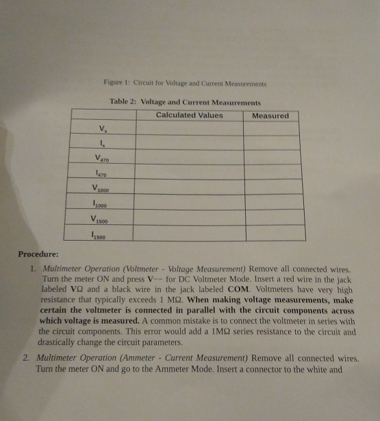 Figure 1: Circuit for Voltage and Current | Chegg.com