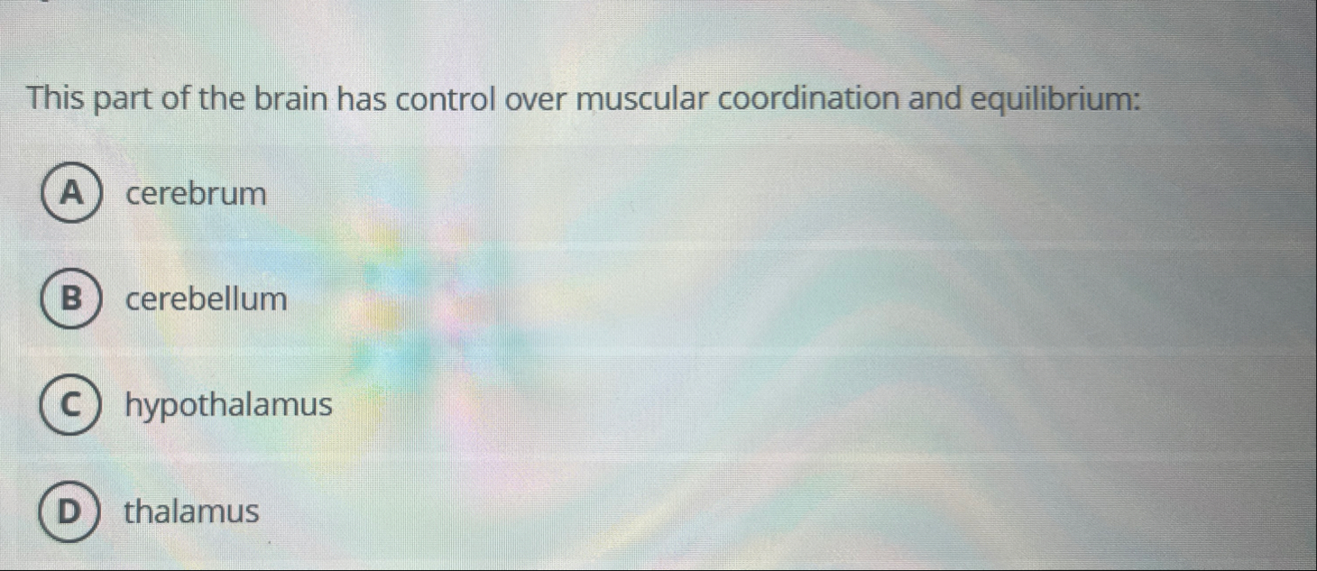 Solved This part of the brain has control over muscular | Chegg.com