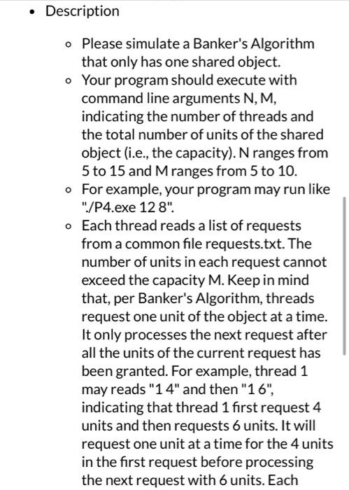 Solved Description - Please simulate a Banker's Algorithm | Chegg.com