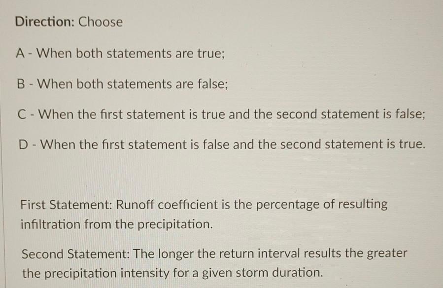 Solved Direction: Choose A-When both statements are true; B | Chegg.com