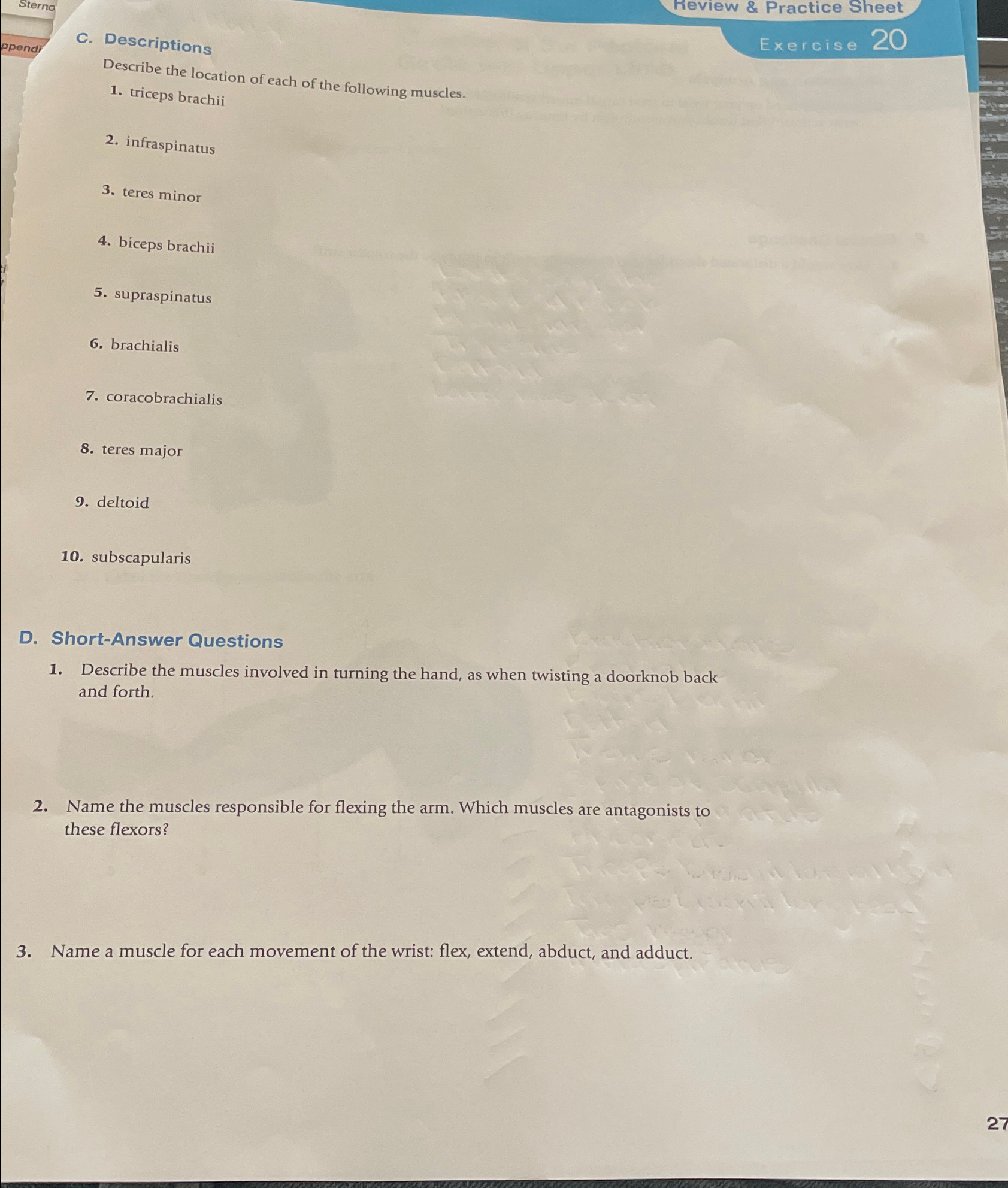 Solved Review & Practice SheetC. ﻿DescriptionsExercise | Chegg.com