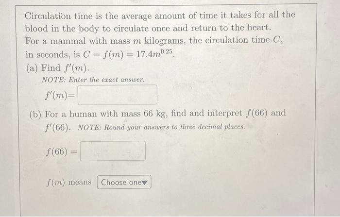 Solved Circulation time is the average amount of time it | Chegg.com