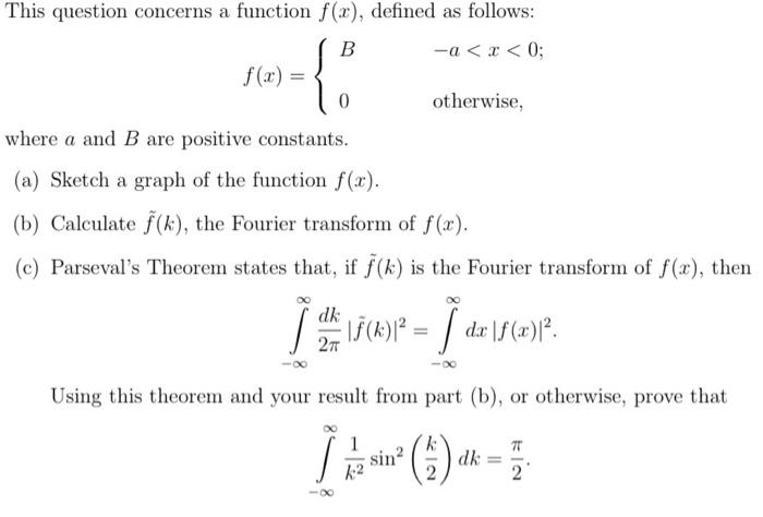 Solved This question concerns a function f(x), defined as | Chegg.com