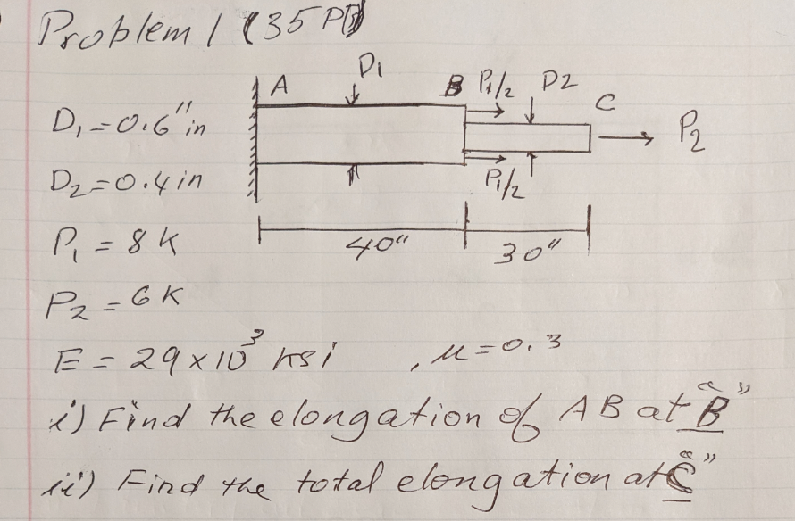 Solved E=29×103ksi,μ=0.3i) ﻿Find the elongation of AB ﻿at | Chegg.com