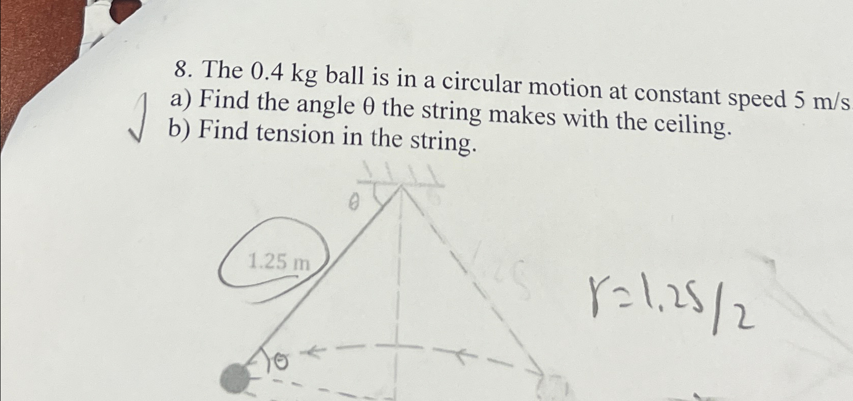 Solved The 0.4kg ﻿ball is in a circular motion at constant | Chegg.com