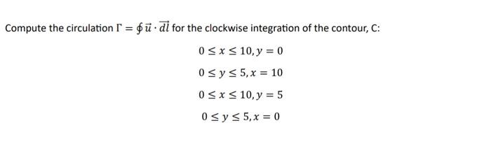 Compute the circulation Γ=∮u⋅dl for the clockwise | Chegg.com