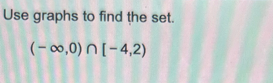 Solved Use graphs to find the set.(-∞,0)∩[-4,2) | Chegg.com