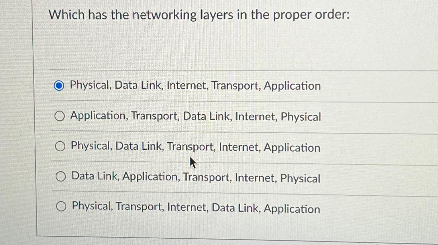 Solved Which has the networking layers in the proper | Chegg.com