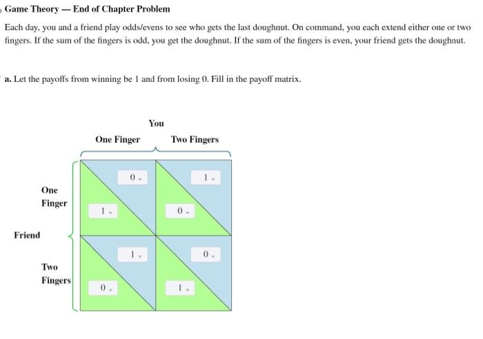 Solved Game Theory - End of Chapter Problem Each day, you | Chegg.com