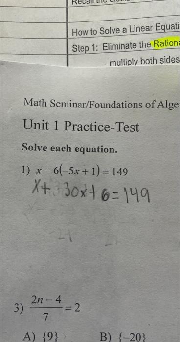 Solved Math Seminar/Foundations of Alge Unit 1 Practice-Test | Chegg.com