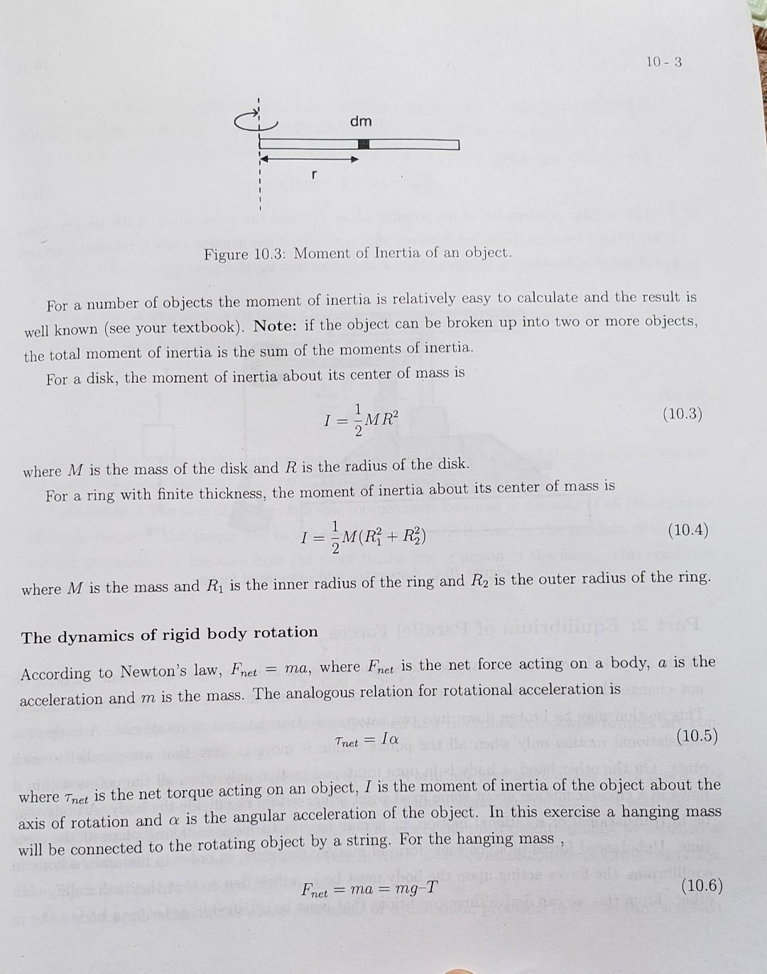 Lab 10 Moment of Inertia for Disk and Ring and | Chegg.com