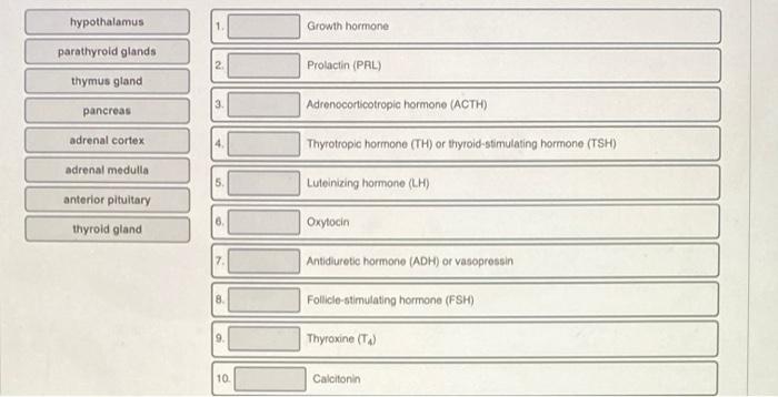 Solved Growth hormone Prolactin (PRL) 3. Adrenocorticotropic | Chegg.com