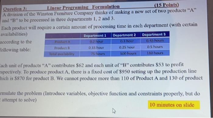 Solved Question 3 Linear Programing Formulation 15 Points