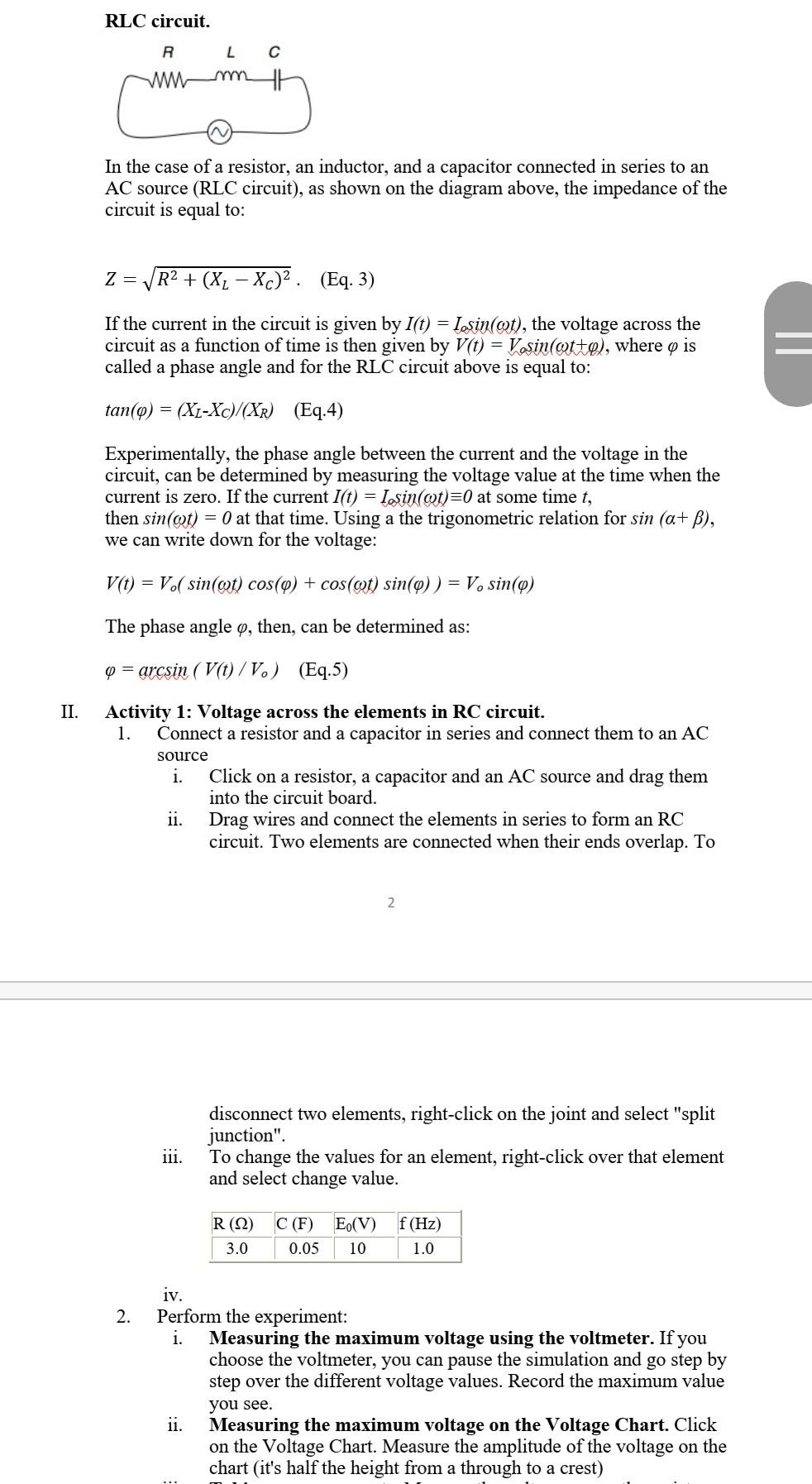 Solved AC Circuits Purpose: To measure the voltage across | Chegg.com