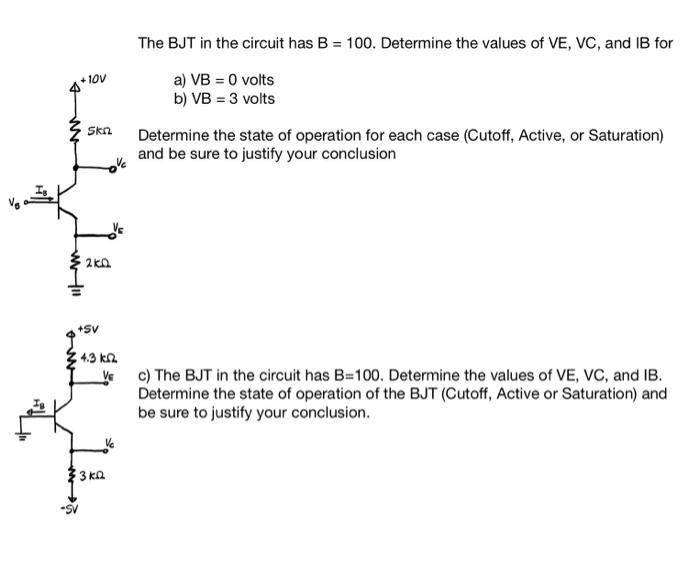 Solved The BJT in the circuit has B=100. Determine the | Chegg.com