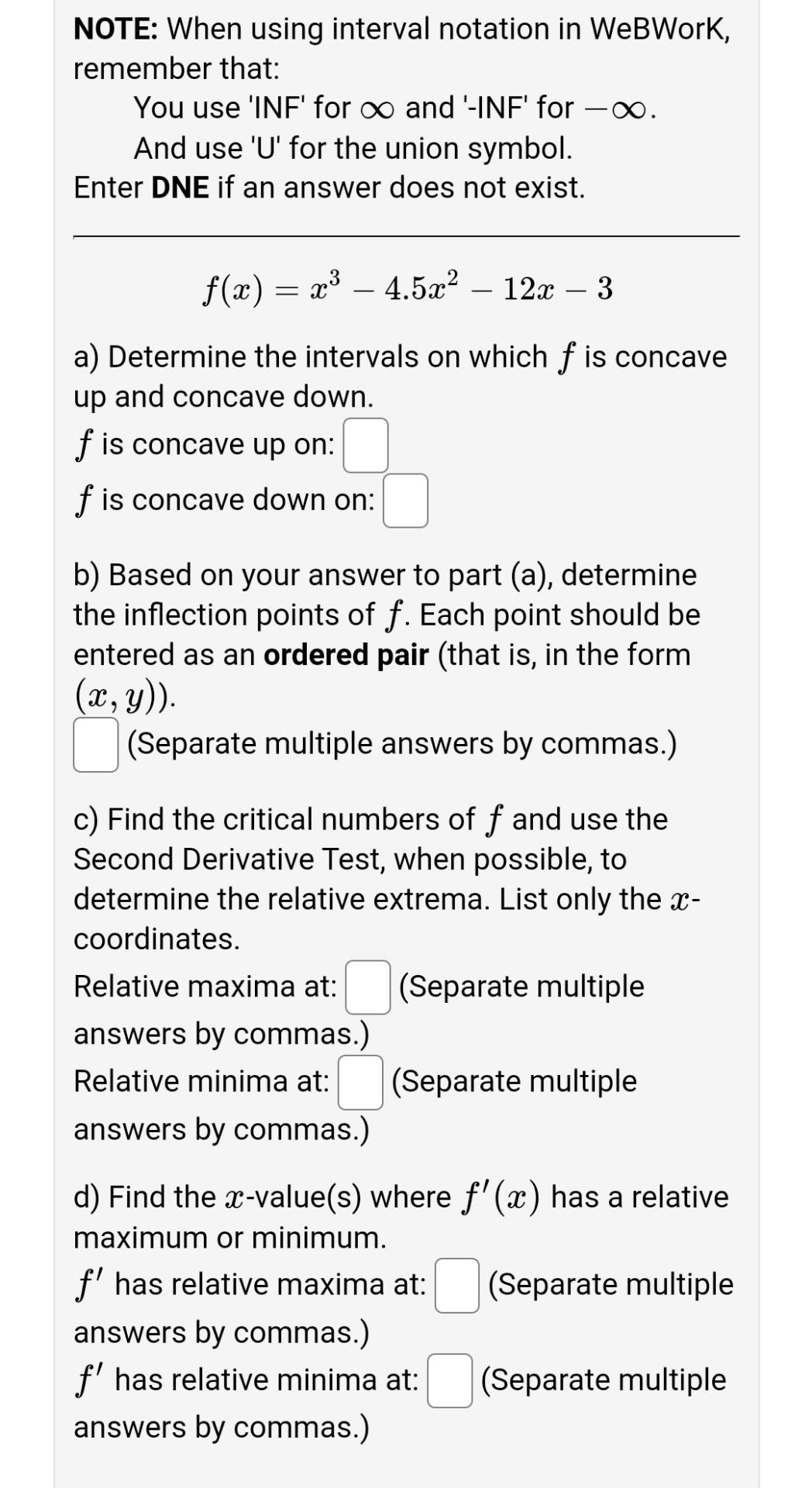 Solved NOTE: When using interval notation in WebWork, | Chegg.com