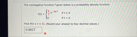 Solved The nonnegative function f ﻿given below is a | Chegg.com