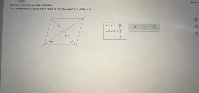 Solved Consider parallelogram JKLM below. Use the | Chegg.com