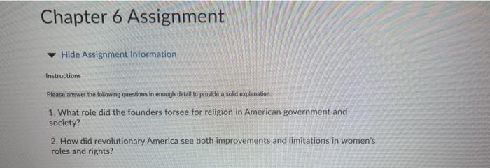 Chapter 6 Assignment Hide Assignment Information | Chegg.com Chapter 6 Assignment Hide Assignment Information | Chegg.com