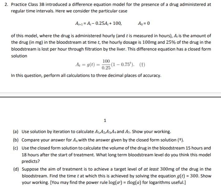 Solved Practice Class 3B ﻿introduced a difference equation | Chegg.com