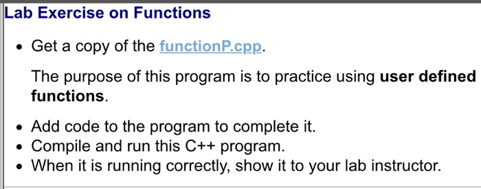 Solved Lab Exercise on Functions • Get a copy of the | Chegg.com