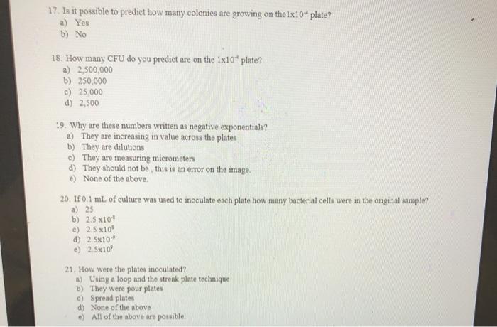 Solved 1 x 10 4 1 x10-5 1x10-6 1 x 107 1 x108 1x10-9 17. | Chegg.com