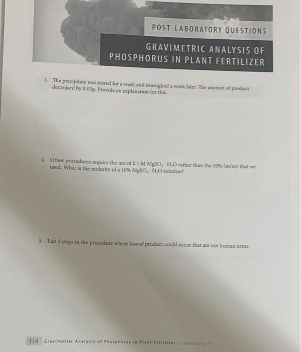LABORATORY 11 GRAVIMETRIC ANALYSIS OF PHOSPHORUS IN | Chegg.com