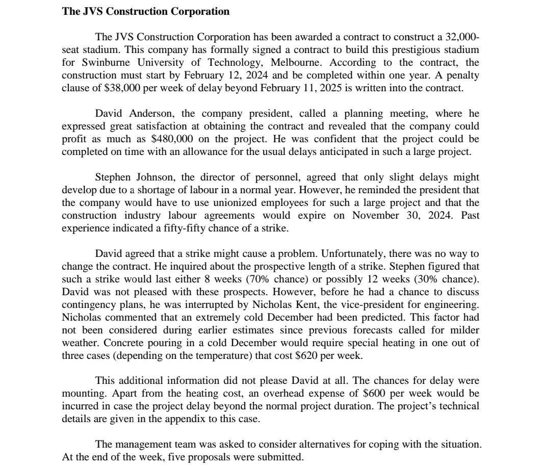 Solved The JVS Construction Corporation The JVS Construction | Chegg.com