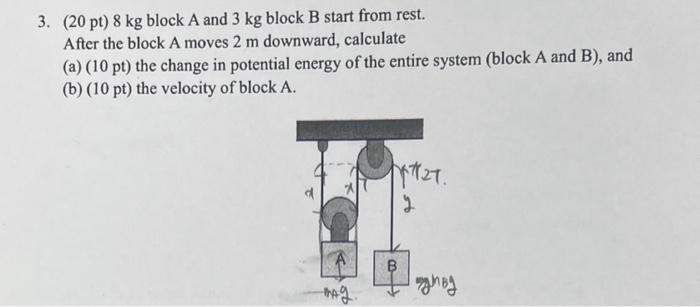 Solved 3. (20 pt) 8 kg block A and 3 kg block B start from | Chegg.com