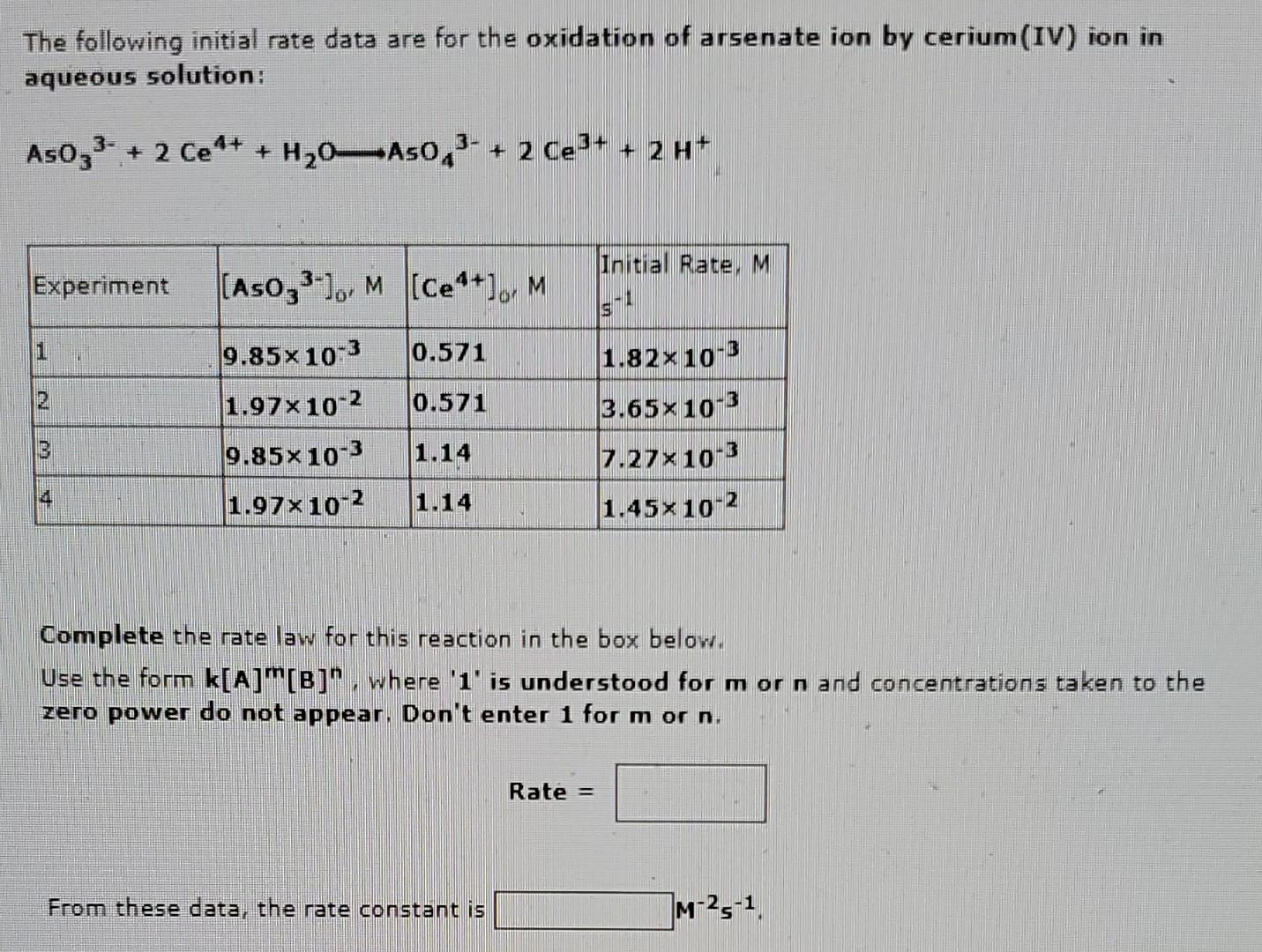 Solved The following initial rate data are for the oxidation | Chegg.com