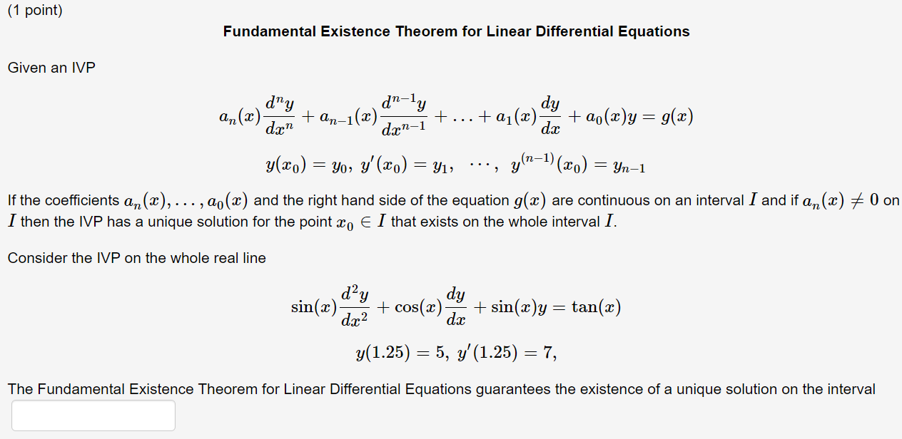 Solved (1 ﻿point)Fundamental Existence Theorem for Linear | Chegg.com