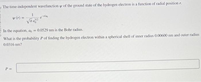 Solved The time-independent wavefunction ψ of the ground | Chegg.com