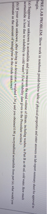 Solved PRE-LAB PROBLEM: Show work in notebook prelab below | Chegg.com
