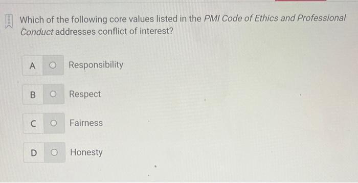 Solved Which of the following core values listed in the PMI | Chegg.com