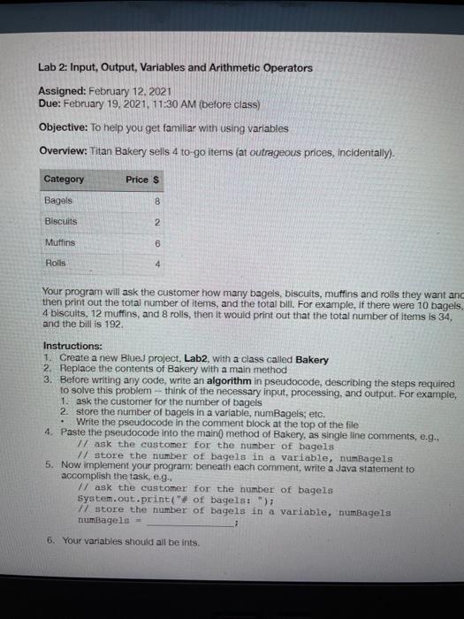 Solved Lab 2 Input Output Variables And Arithmetic 1567