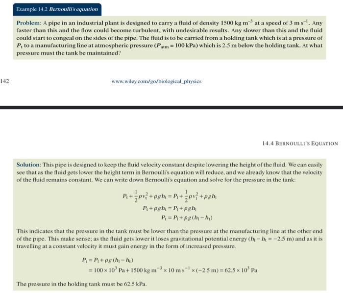 Solved Example 14.2 Bernoulli's equation Problem: A pipe in | Chegg.com
