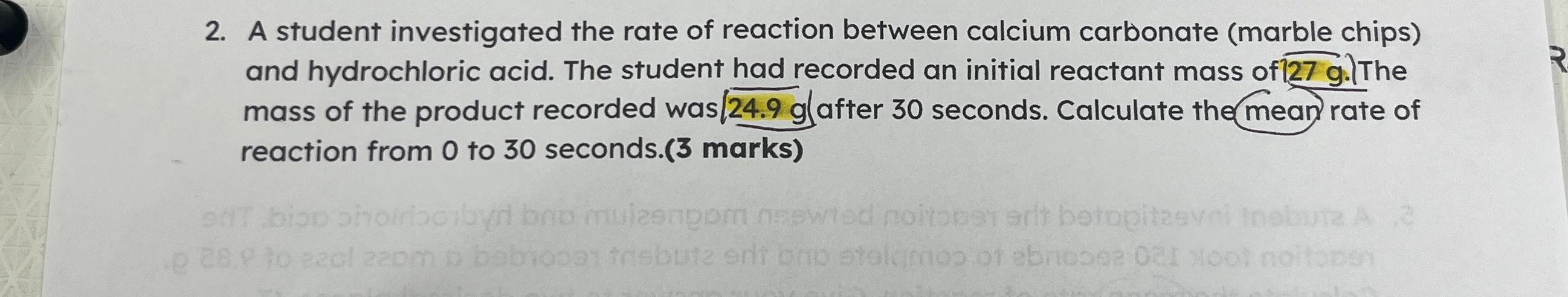 Solved A student investigated the rate of reaction between | Chegg.com