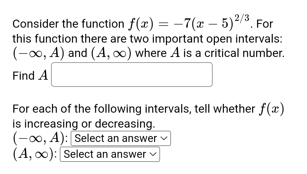 Solved Consider the function f(x)=-7(x-5)23. ﻿For this | Chegg.com