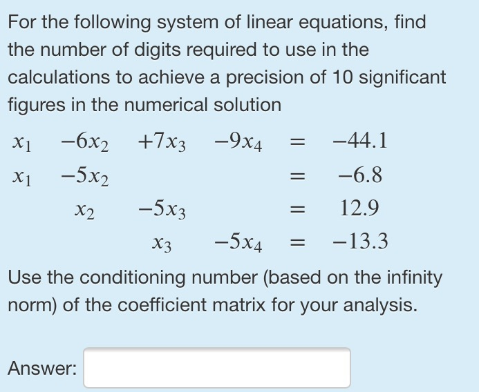 Solved X1 For The Following System Of Linear Equations Find