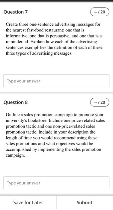 Solved Create three one-sentence advertising messages for | Chegg.com