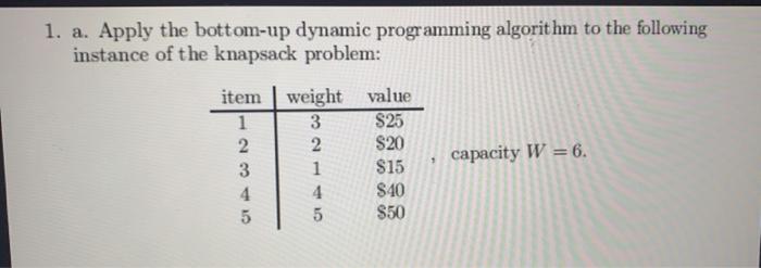Solved 1. a. Apply the bottom-up dynamic programming | Chegg.com